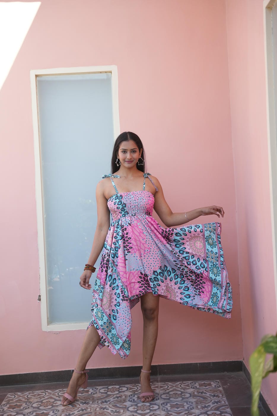 KAI JUNGLLE BILLE PINK FLOREL ZYPSY TRI ANGEL SHORT BOHO DRESS – Junglee Bille